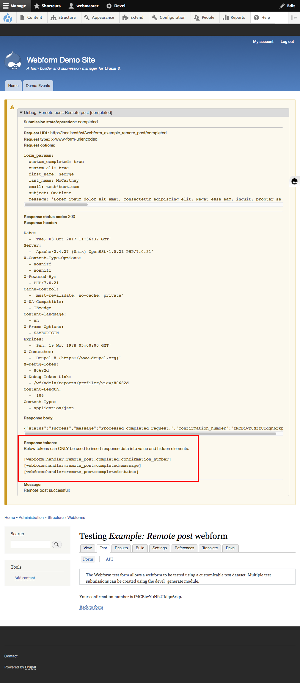 Capture remote post handler response with HTML markup [#2913491] | Drupal.org